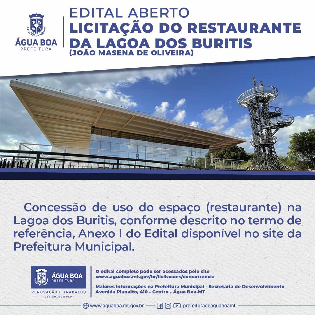 Prefeitura de Água Boa abre licitação para o restaurante do lago dos ...
